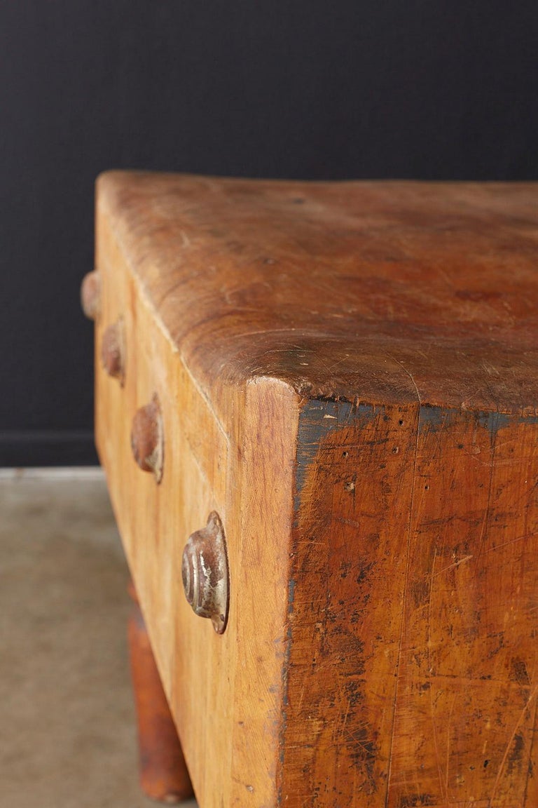 Rustic American Maple Butchers Block Table or Island at 1stDibs