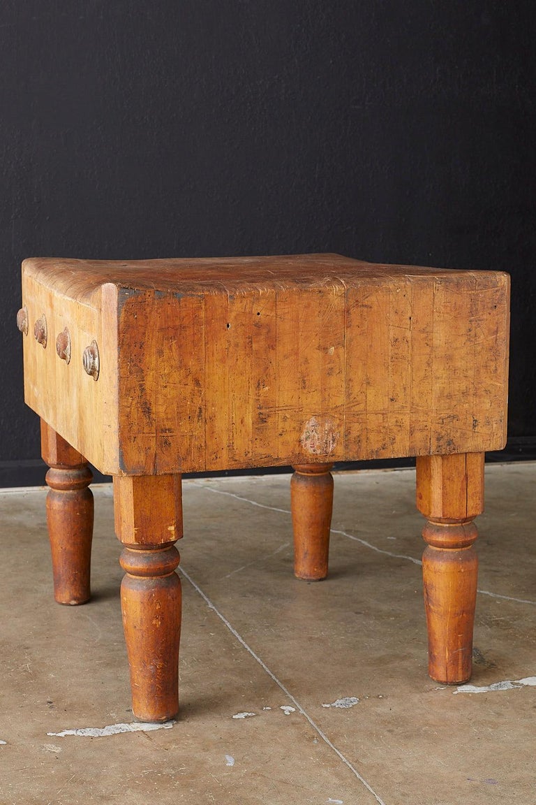 Rustic American Maple Butchers Block Table or Island at 1stDibs