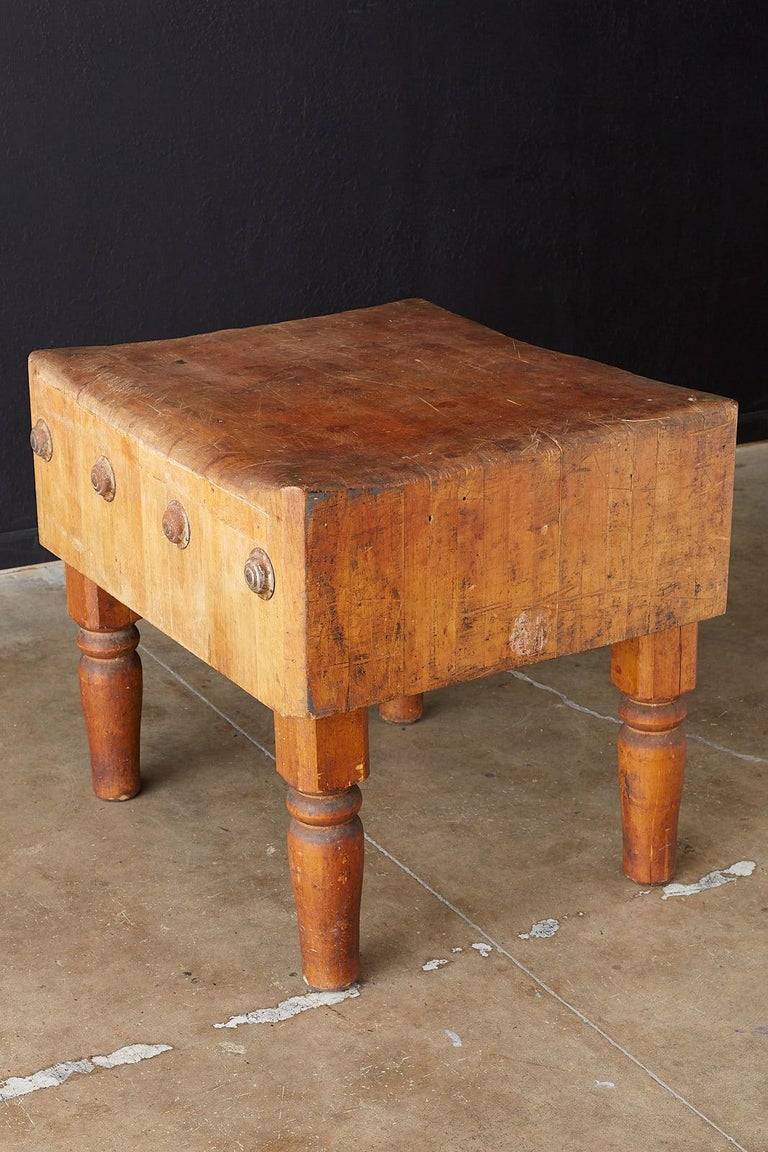 Rustic American Maple Butchers Block Table or Island at 1stDibs