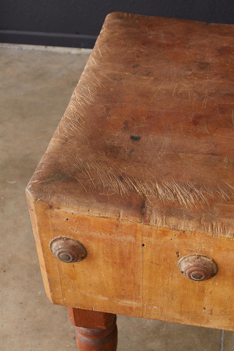 Rustic American Maple Butchers Block Table or Island at 1stDibs