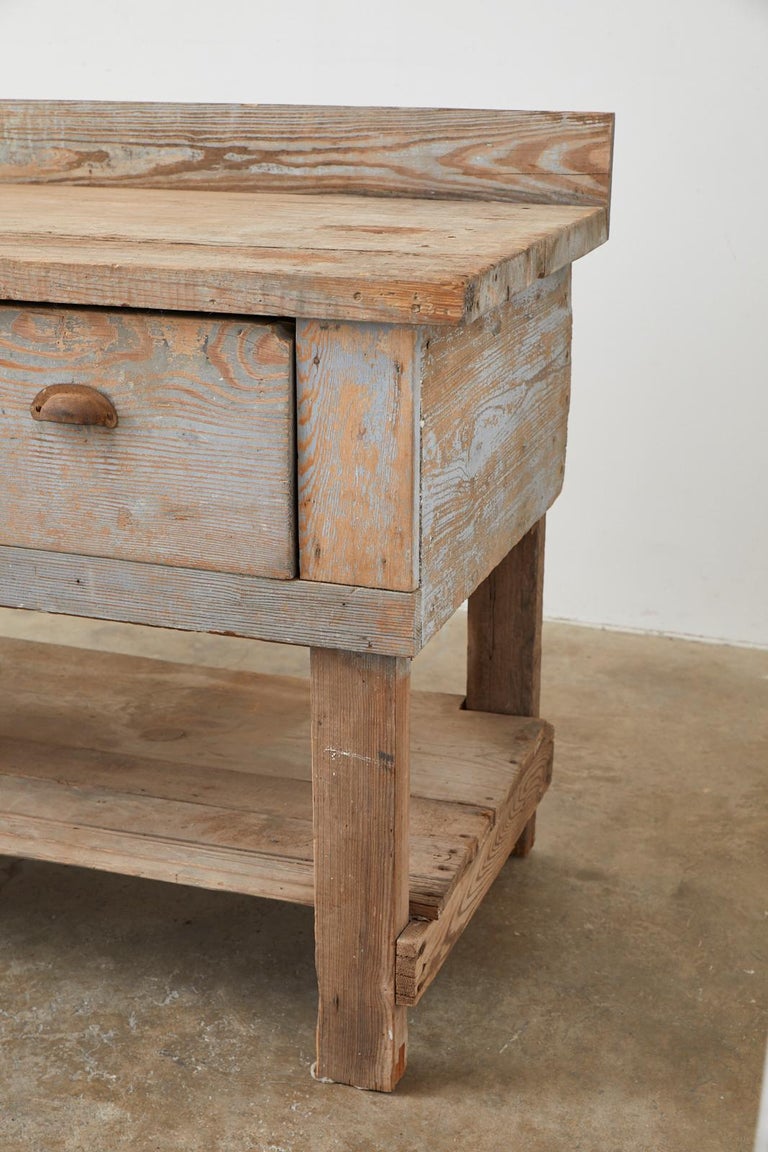 Rustic American Pine Three-Drawer Workbench Table at 1stDibs | rustic workbench table