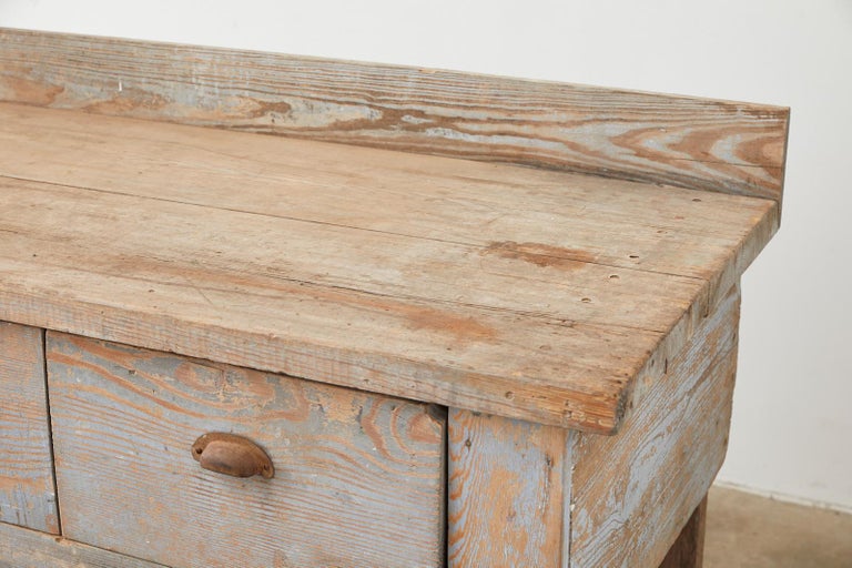 Rustic American Pine Three-Drawer Workbench Table at 1stDibs | rustic workbench table
