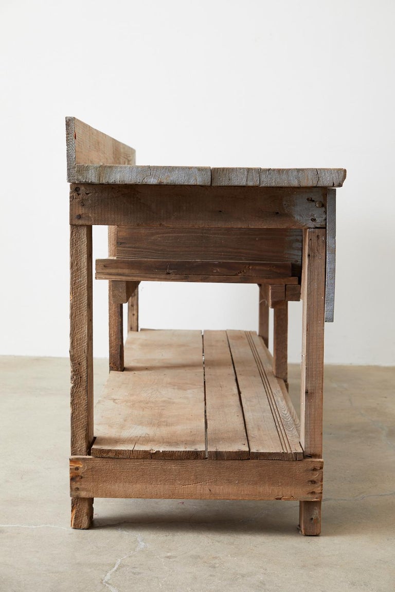 Rustic American Pine Three-Drawer Workbench Table at 1stDibs | rustic workbench table