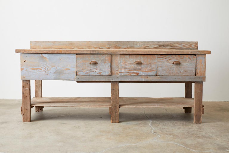 Rustic American Pine Three-Drawer Workbench Table at 1stDibs | rustic workbench table