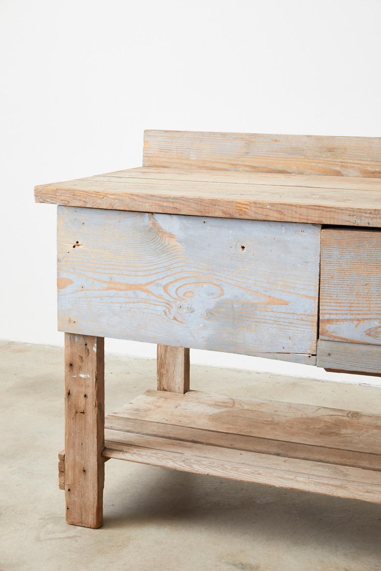 Rustic American Pine Three-Drawer Workbench Table at 1stDibs | rustic workbench table