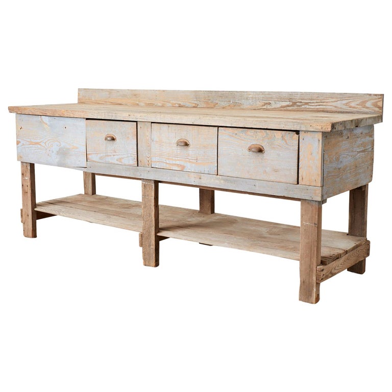 Rustic American Pine Three-Drawer Workbench Table at 1stDibs | rustic workbench table