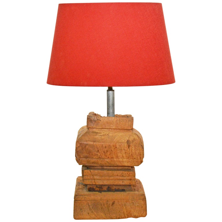 Rustic Antique Chinese Wood Base Lamp For Sale at 1stDibs