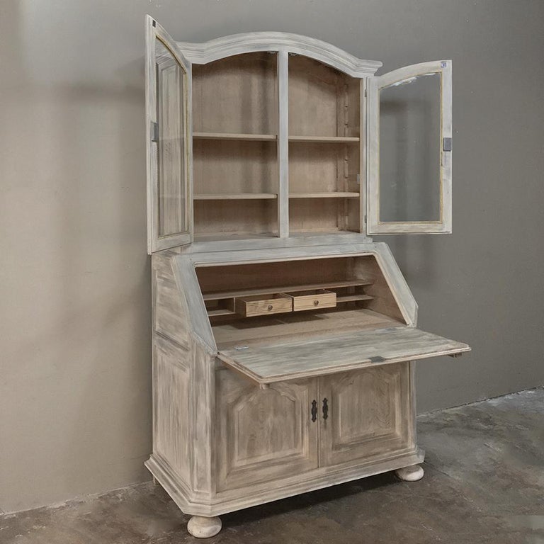 Rustic Antique Country French Hand-Crafted Stripped Oak Secretary ...