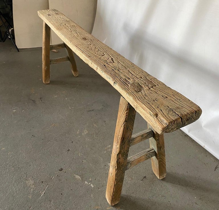 Rustic Antique Elm Wood Bench at 1stDibs