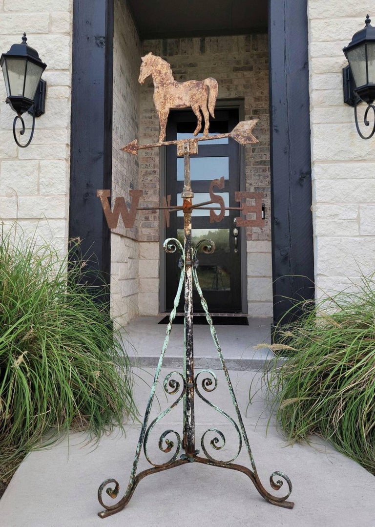 Rustic Antique Farmhouse Horse Weathervane Scrolled Stand at 1stDibs
