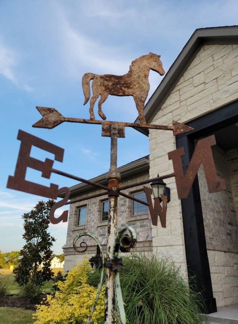 Rustic Antique Farmhouse Horse Weathervane Scrolled Stand at 1stDibs