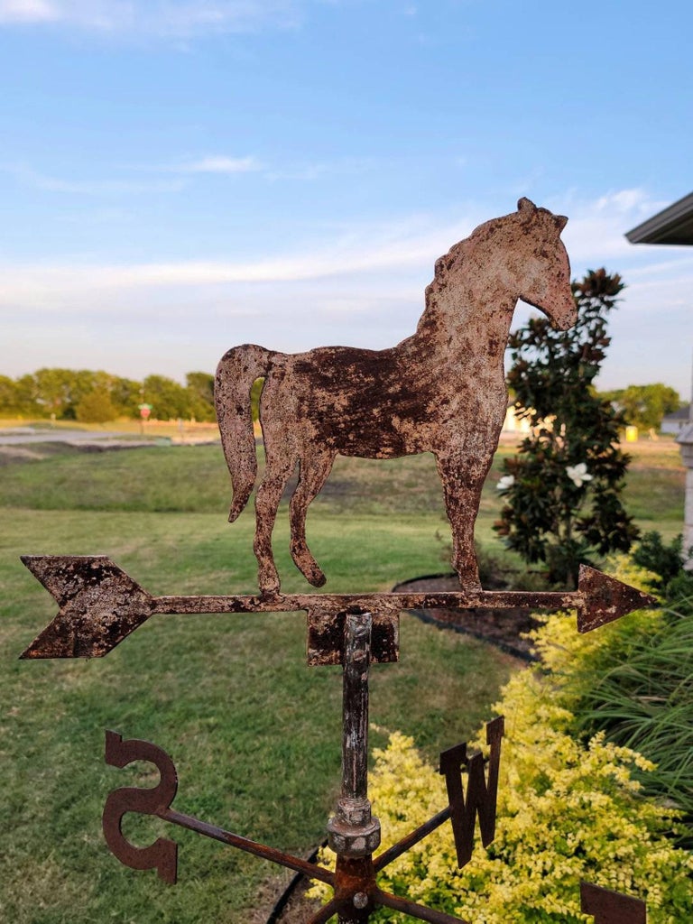 Rustic Antique Farmhouse Horse Weathervane Scrolled Stand at 1stDibs