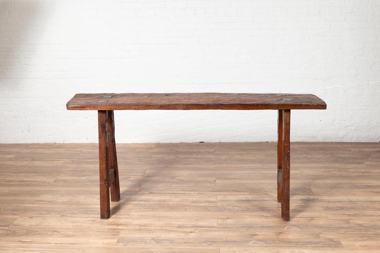 Rustic Antique Indonesian Console Table with Distressed Wood and A ...