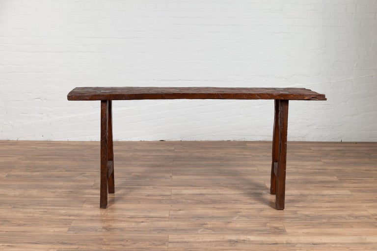 Rustic Antique Indonesian Console Table with Distressed Wood and A ...