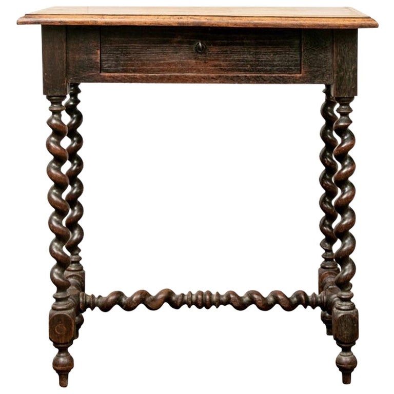 Rustic Antique Oak Barley Twist Tavern Table For Sale at 1stDibs