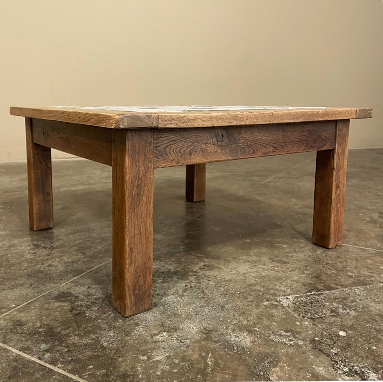Rustic Antique Oak Coffee Table with Hand-Painted Delft Tiles For Sale ...