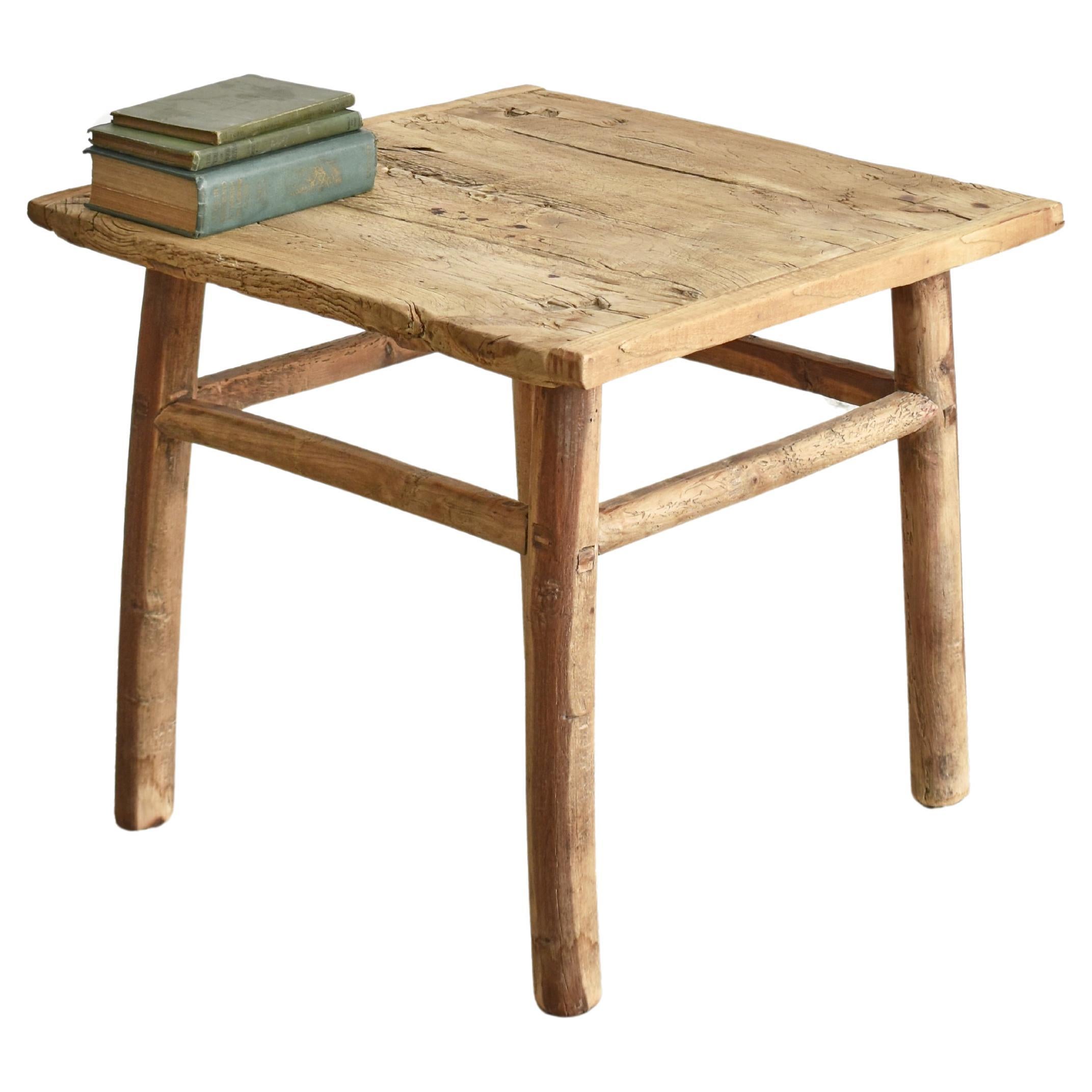 Rustic Antique Wooden Elm Coffee Side Lamp Table For Sale at 1stDibs