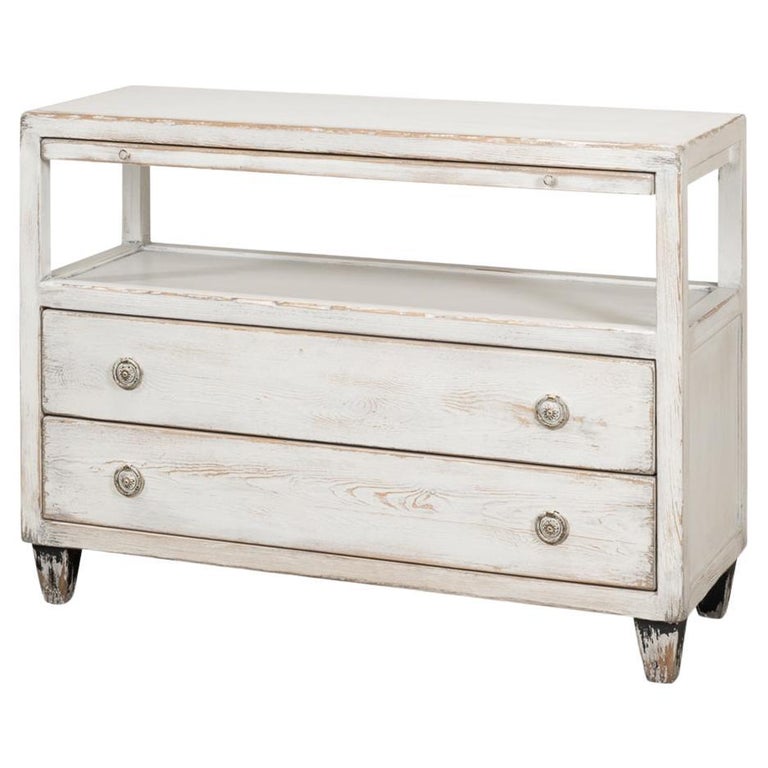 Rustic Antiqued White Stand For Sale at 1stDibs
