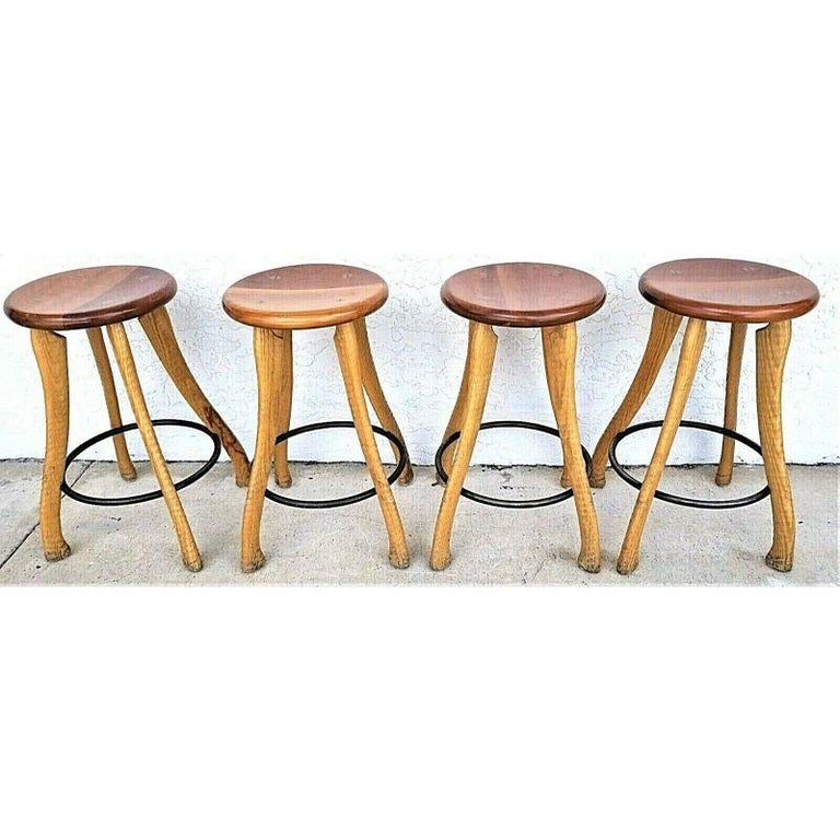 Rustic Ax Handle Counter Stools, Set of 4 For Sale at 1stDibs