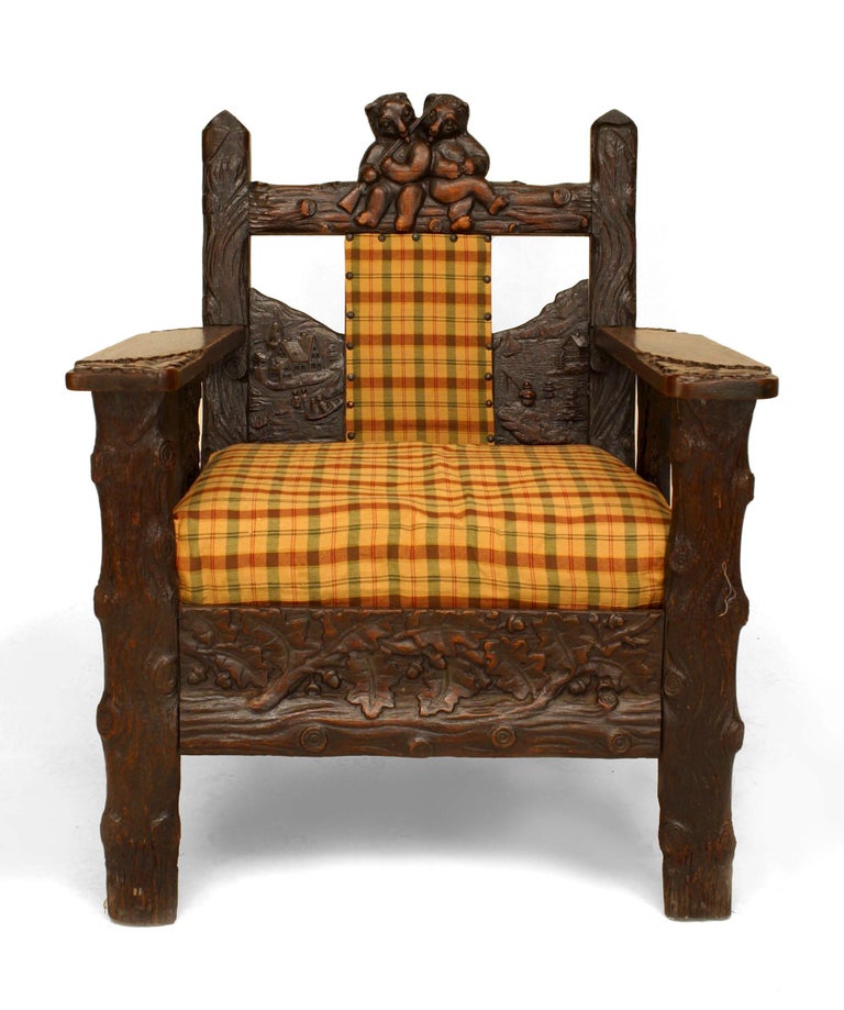 Fauteuil rustique en chêne de la Forêt Noire avec ours sculptés En ...