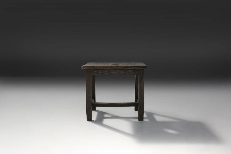 Rustic Black Wooden Stool, circa 1920 For Sale at 1stDibs