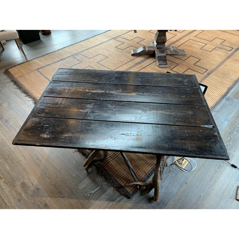 Rustic Bleached Elm Table with a Tree Trunk Base For Sale at 1stDibs