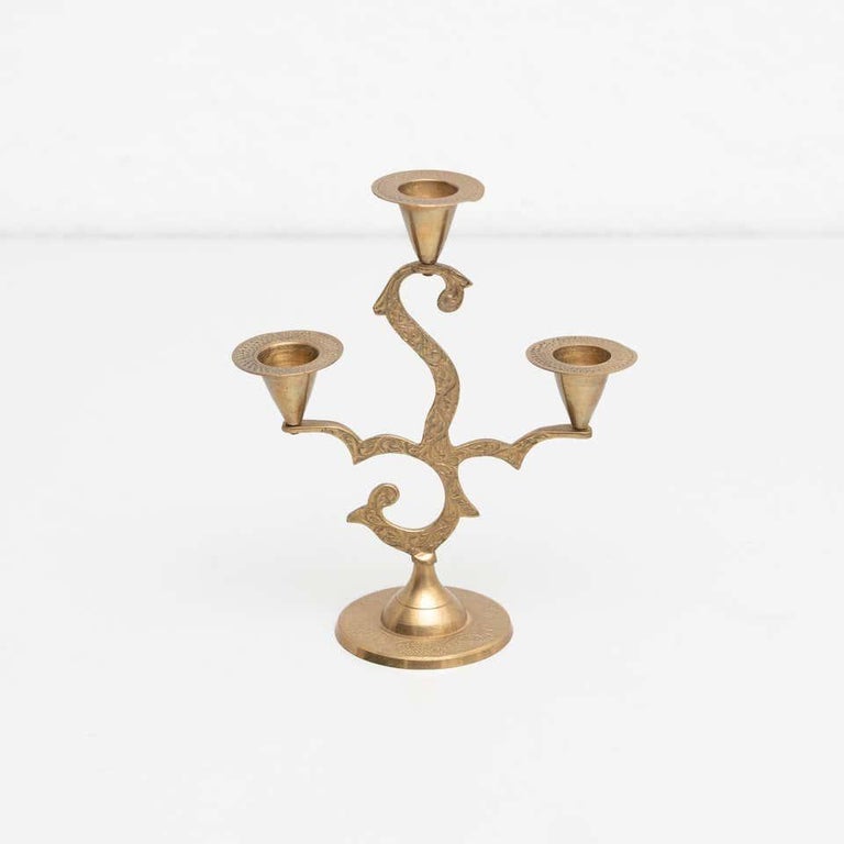 Rustic Brass Candle Holder, circa 1950 For Sale at 1stDibs