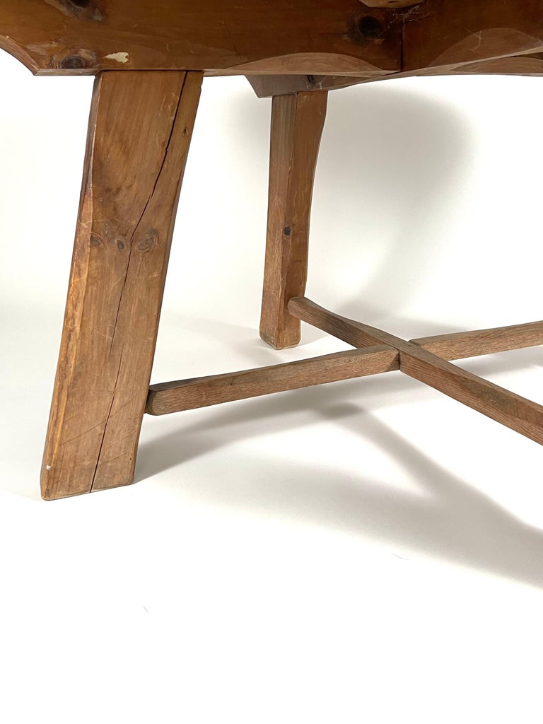 Rustic Carved Pine Round Dining Table For Sale at 1stDibs