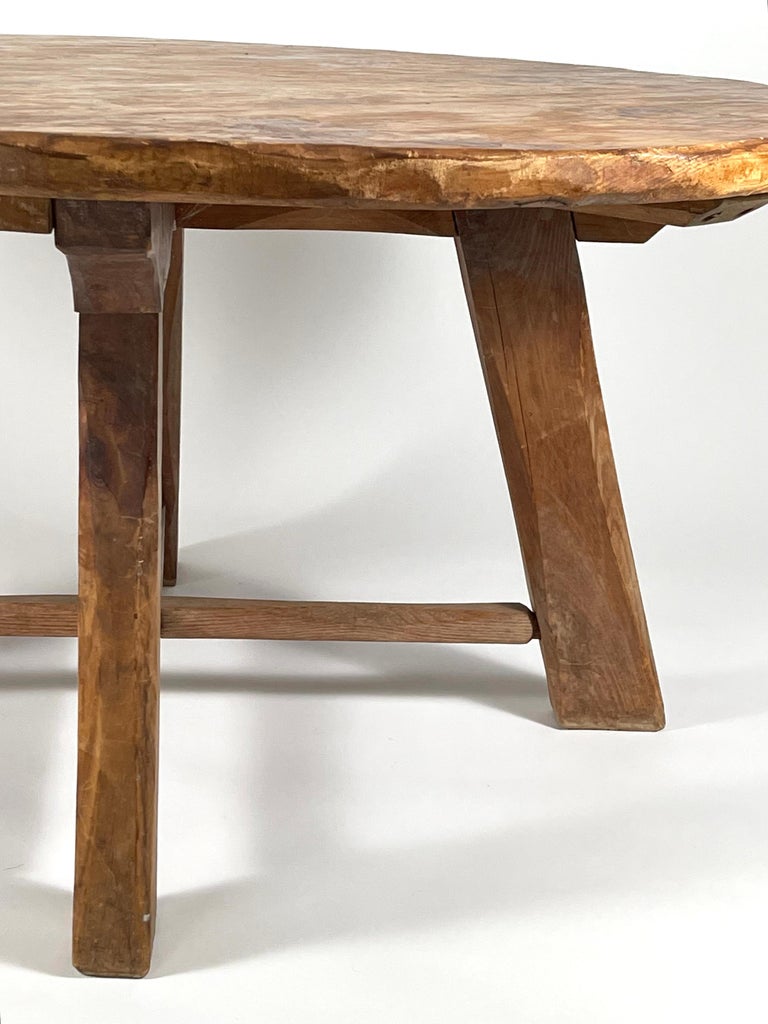 Rustic Carved Pine Round Dining Table For Sale at 1stDibs
