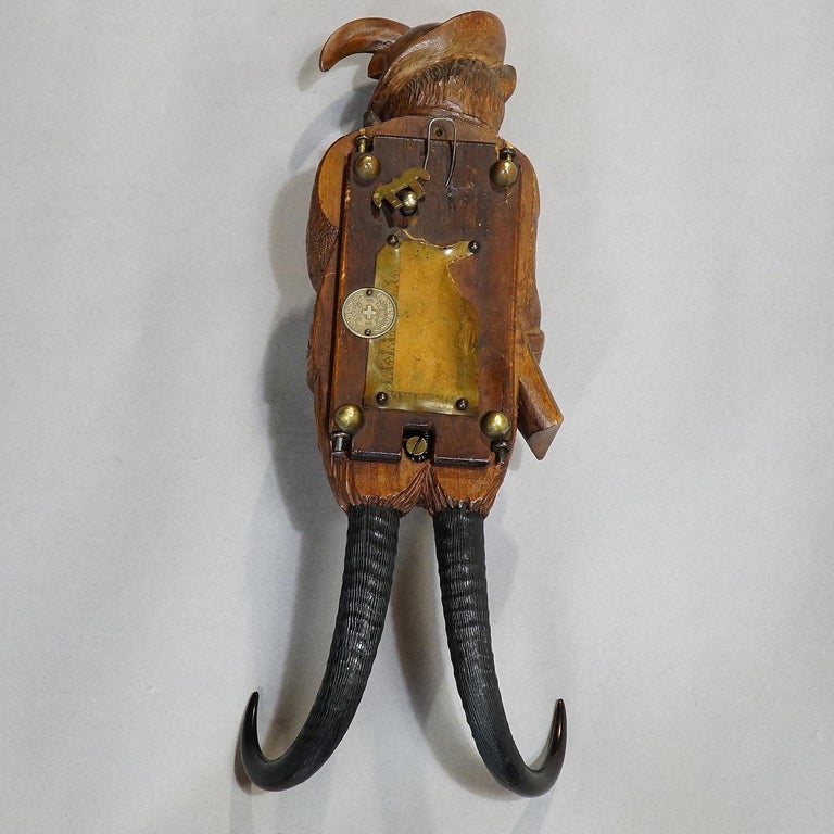 Rustic Carved Wood Hunter Fox Coat Hook with Music at 1stDibs