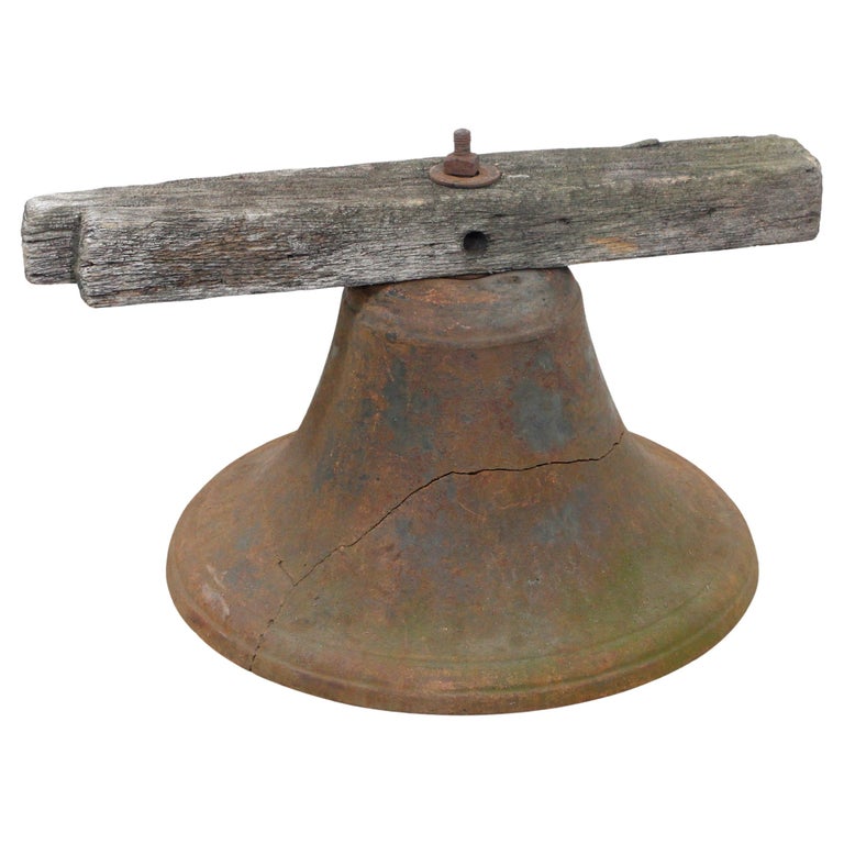 Rustic Cast Iron Liberty Bell Attached Wood For Sale at 1stDibs
