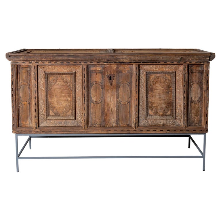 Rustic Chest on a Metal Base, 19th Century For Sale at 1stDibs