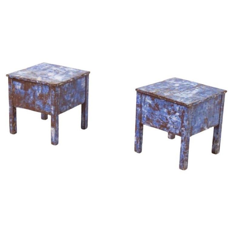 Rustic Chic Blue Stools For Sale at 1stDibs
