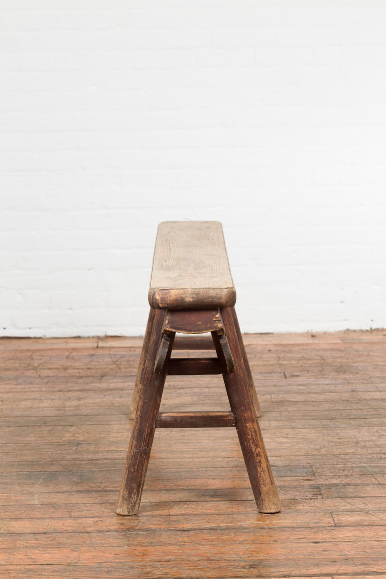 Rustic Chinese A-Frame Bench with Scrolling Spandrels and Distressed ...