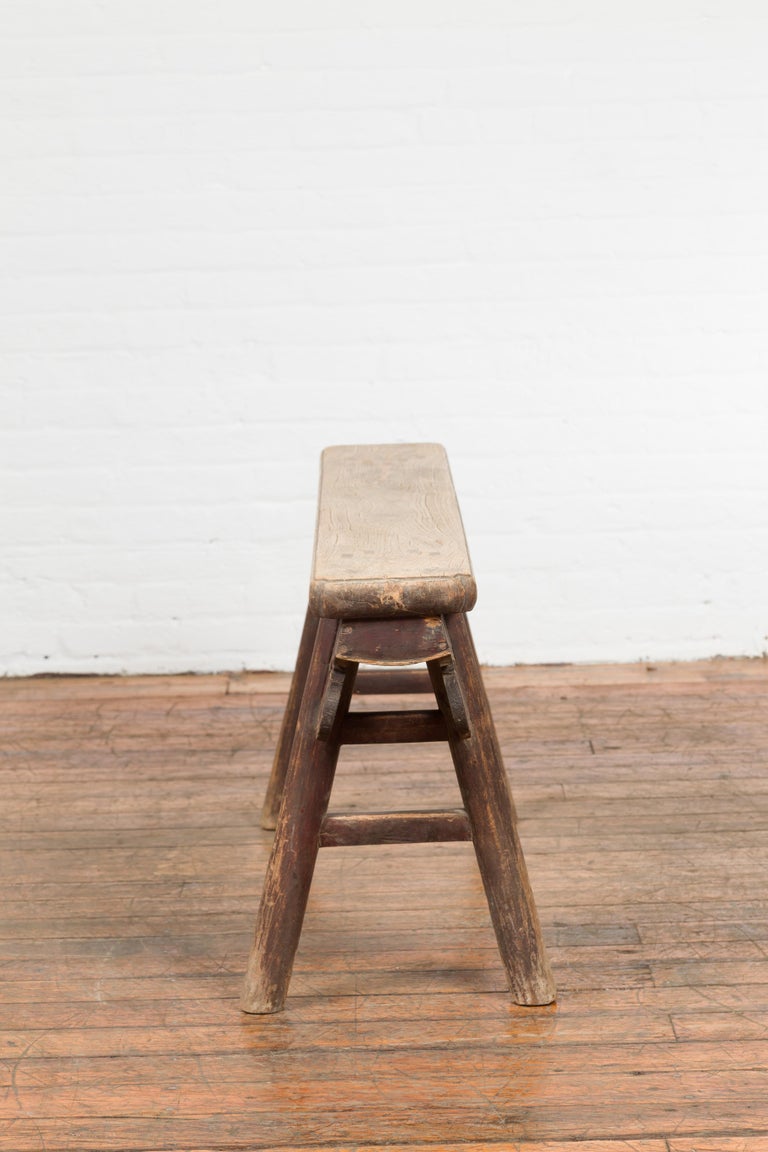 Rustic Chinese A-Frame Bench with Scrolling Spandrels and Distressed ...