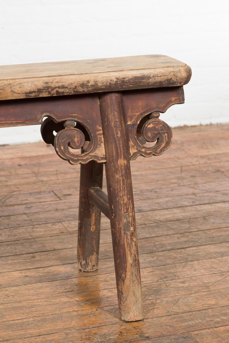 Rustic Chinese A-Frame Bench with Scrolling Spandrels and Distressed ...