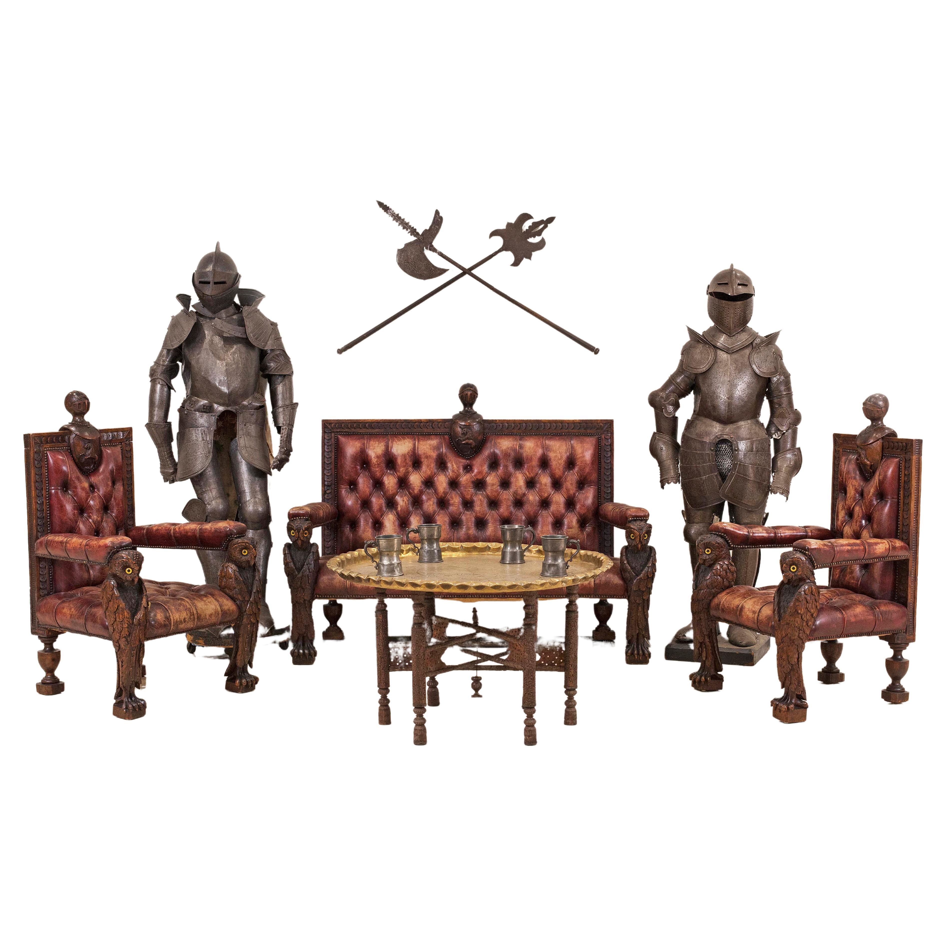 Rustic Continental Leather Living Room Set at 1stDibs