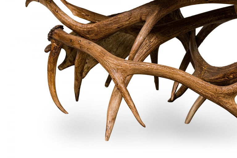 Rustic Continental Style Live Edge Wood and Faux Antler Coffee Table ...