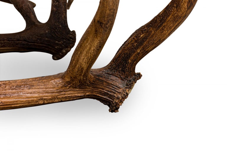 Rustic Continental Style Live Edge Wood and Faux Antler Coffee Table ...