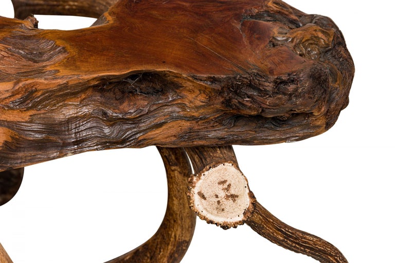 Rustic Continental Style Live Edge Wood and Faux Antler Coffee Table ...