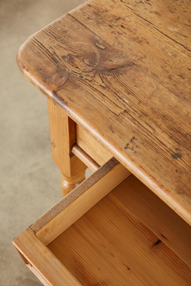 Rustic Country American Pine Three-Drawer Console Table at 1stDibs