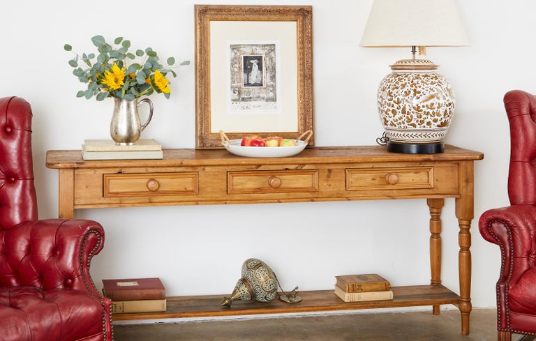 Rustic Country American Pine Three-Drawer Console Table at 1stDibs