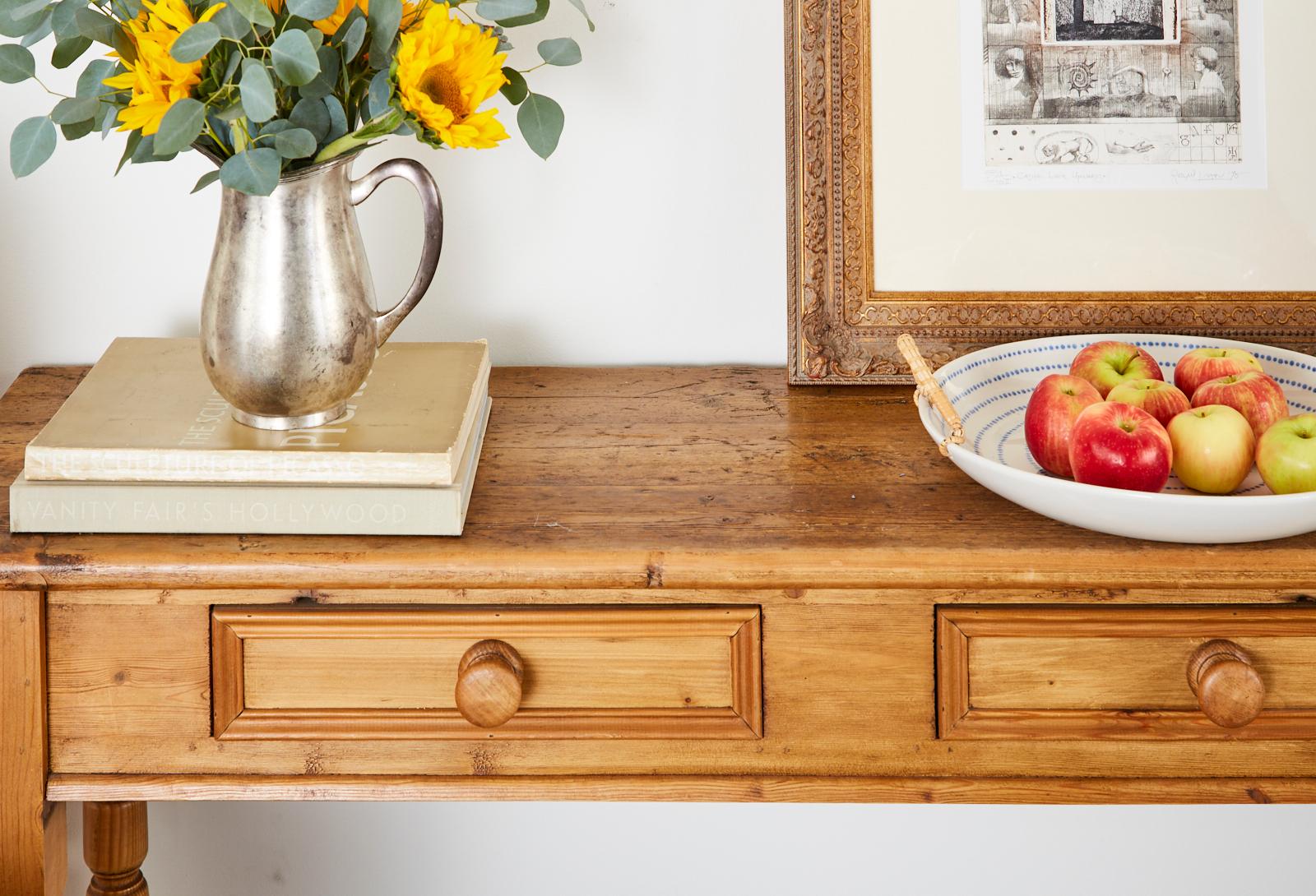 Rustic Country American Pine Three-Drawer Console Table at 1stDibs ...