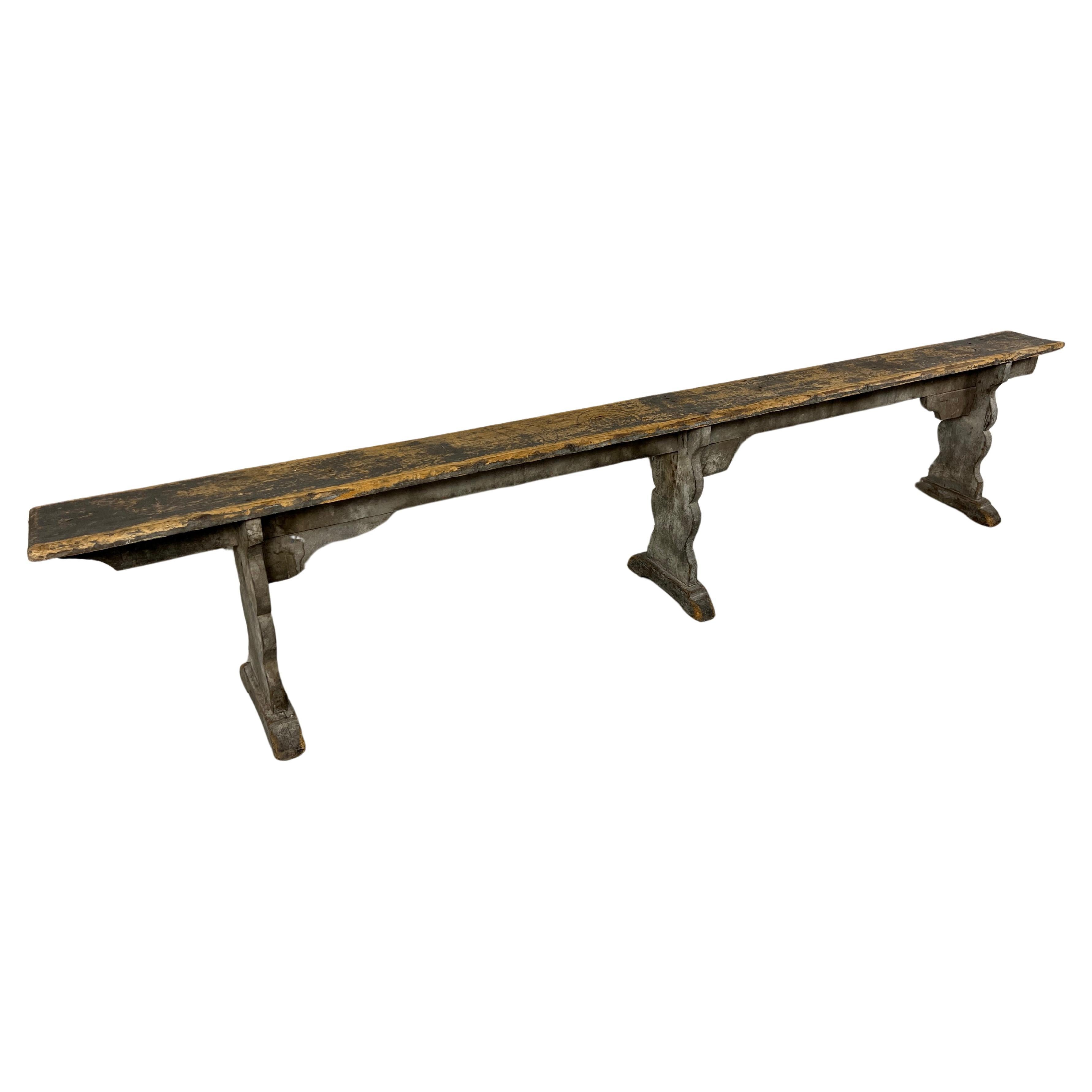 Rustic Country Bench with Faded Gray Paint For Sale at 1stDibs