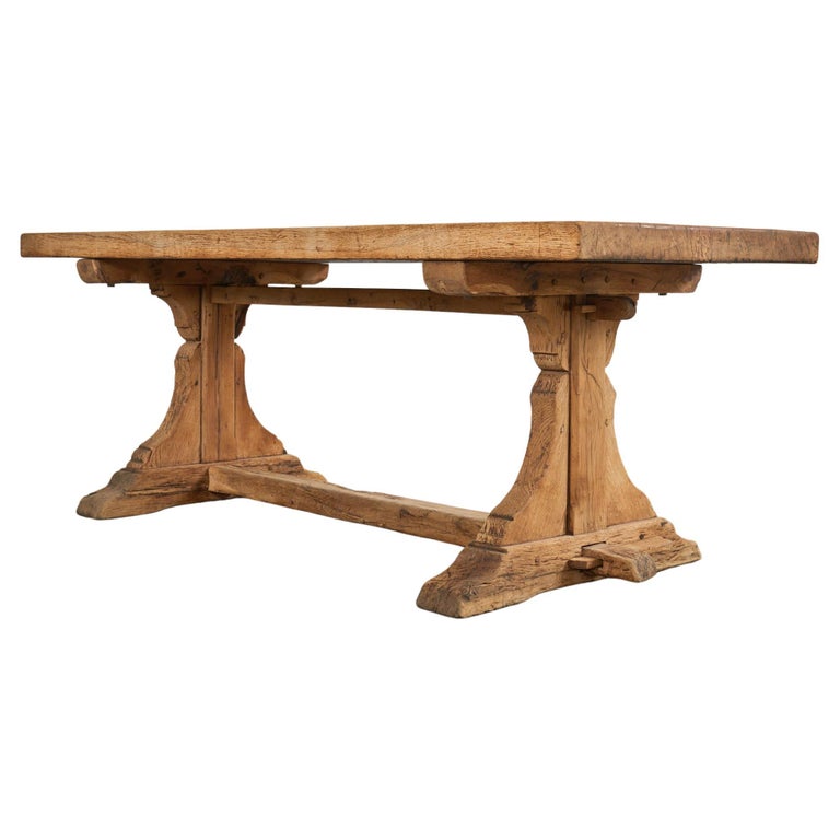 Rustic Country French Farmhouse Bleached Oak Trestle Dining Table For ...