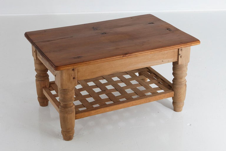 Rustic Country Style Rectangular Pine Cocktail Table with Woven Lattice ...