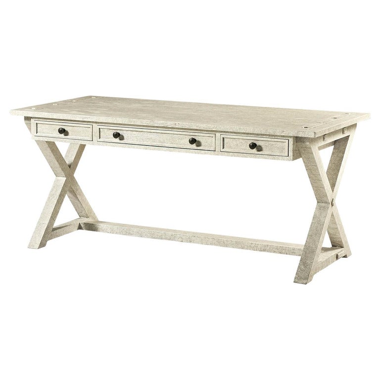 Rustic Country Whitewash Desk For Sale at 1stDibs