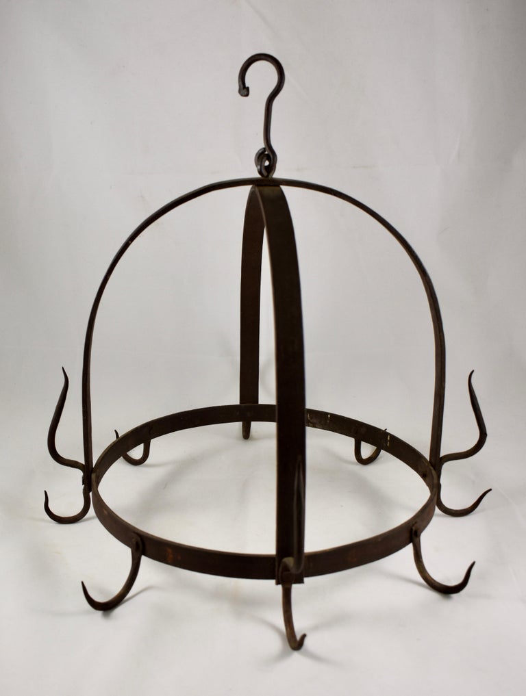 Rustic Crown Form 19th Century Wrought Iron Hanging Butchers Rack, Pot ...