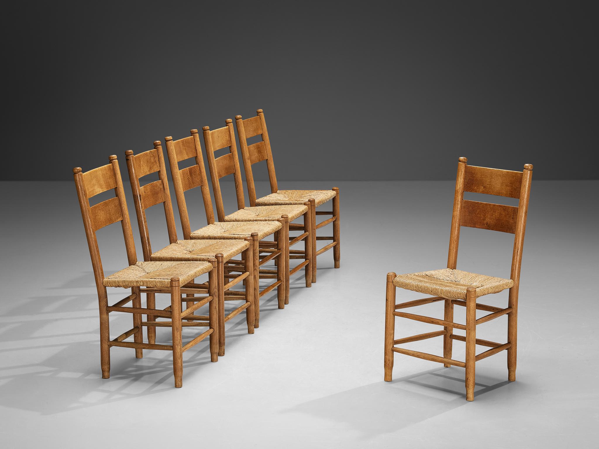 Rustic Danish Chairs in Straw and Oak For Sale at 1stDibs