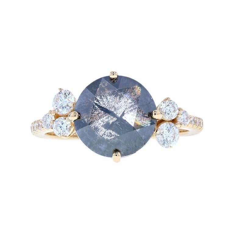 Rustic Diamond Engagement Ring 'Salt and Pepper Diamond' in Yellow Gold ...